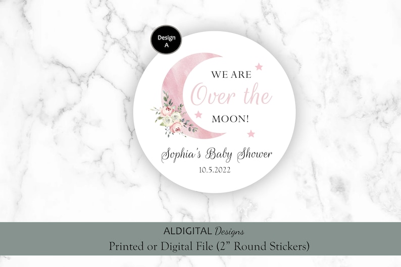 Over the Moon Stickers Moon Baby Shower Stickers Over the - Etsy