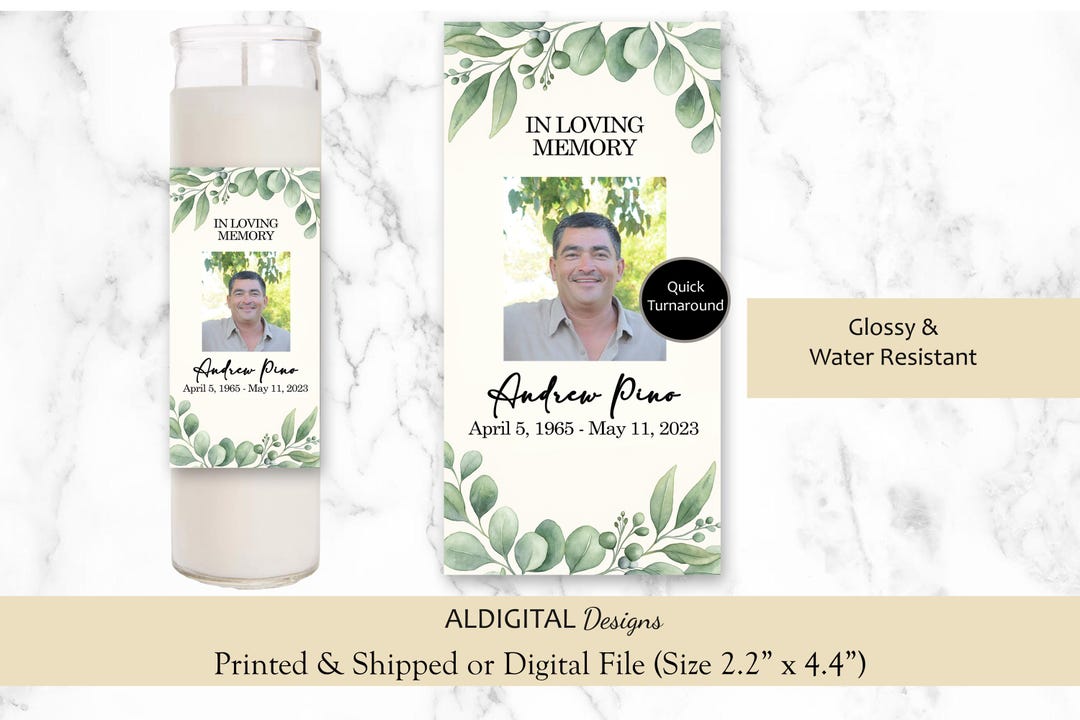 Funeral Candle Labels, Funeral Photo Candle Labels, Funeral Greenery ...