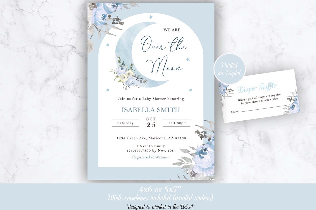 Over the Moon Invitation, Over the Moon Blue Invitation, Over the Moon ...