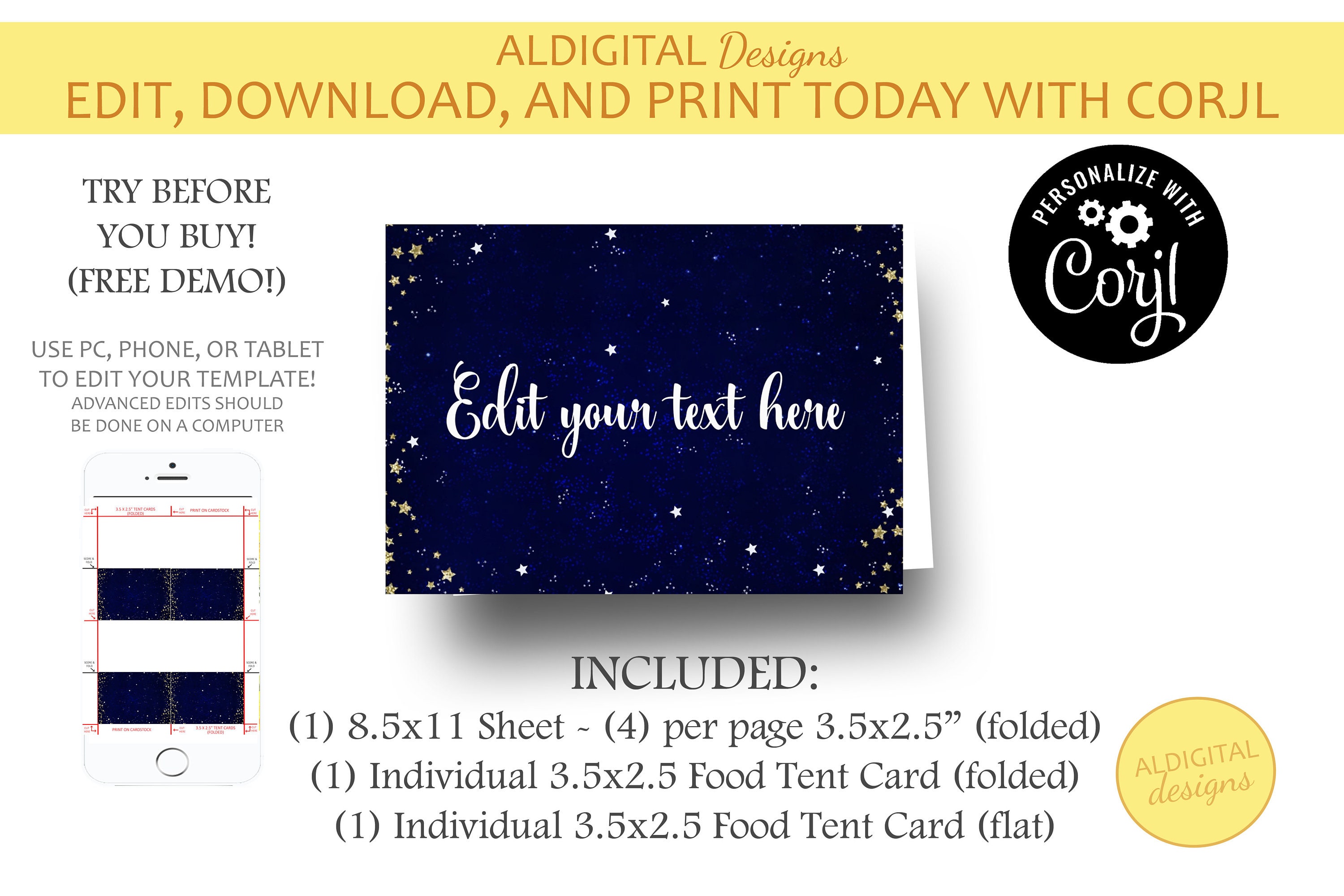 Starry Night Theme Tent Cards, Starry Night Food Tent Cards, Under the ...
