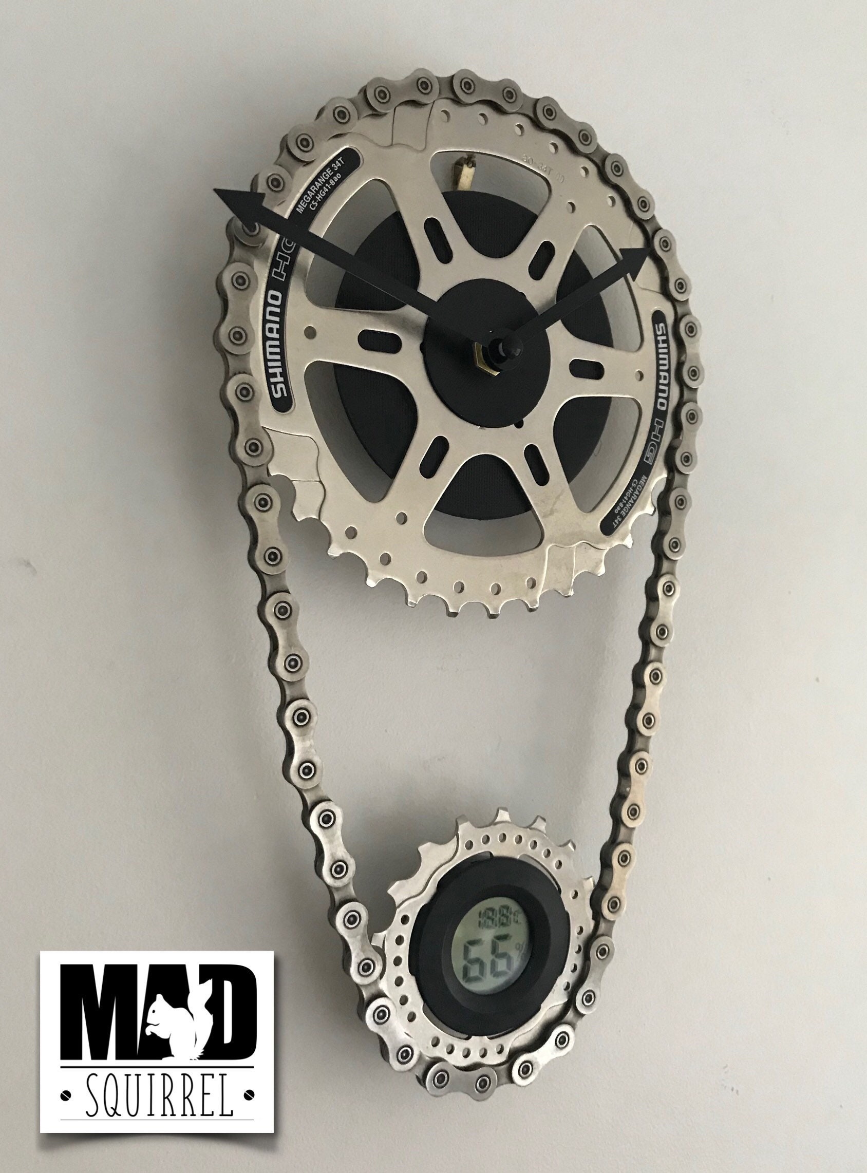 Double Bicycle Sprocket and Chain Clock with Temperature and Humidity ...