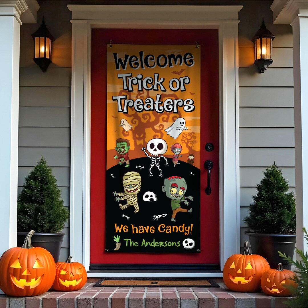 Personalized Halloween Welcome Banner, Trick or Treaters, 13oz Scrim ...