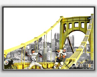 Pittsburgh Pennsylvania Skyline Gold Yellow Bridge Wall Art | Etsy