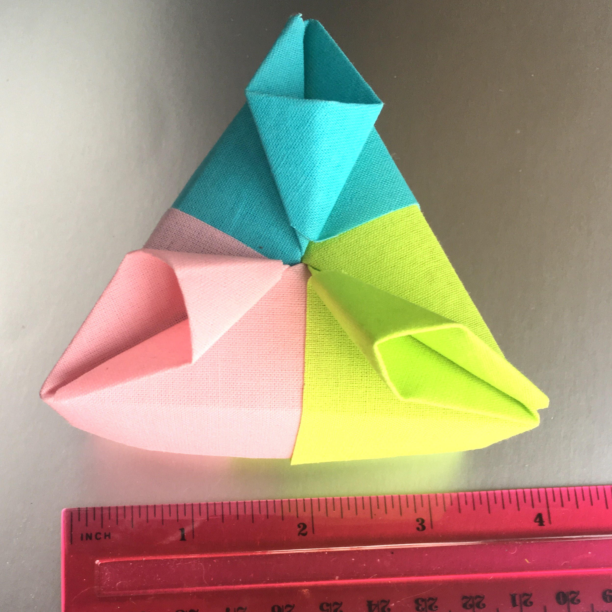 Origami Triangular Box in Lime Green, Pink, and Blue Cotton, Tri-color ...