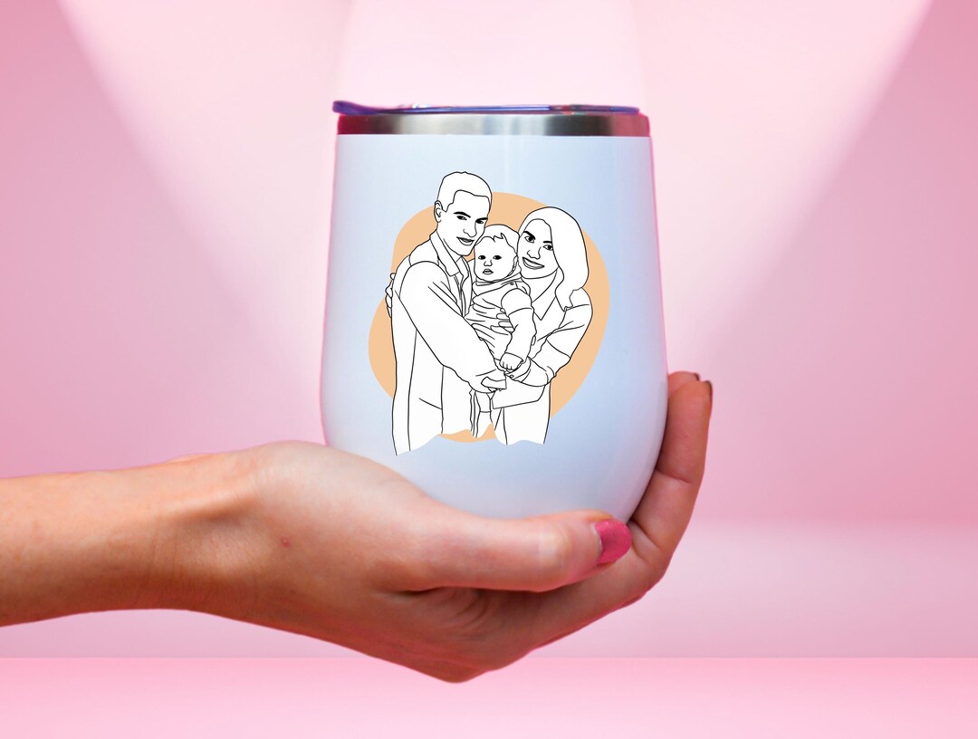 Family Line Art Wine Tumbler, Custom Line Art Drawing Wine Tumbler for ...