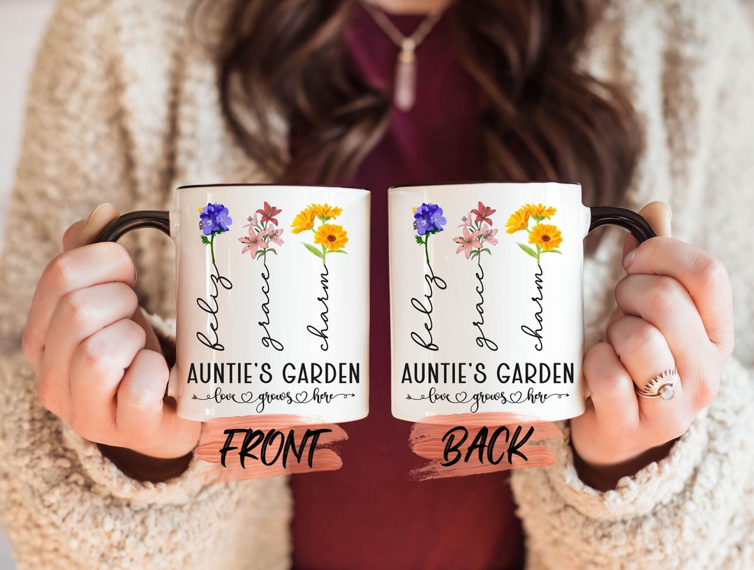 Auntie Family Garden Mug, Custom Birth Month Mug for Women Birthday ...