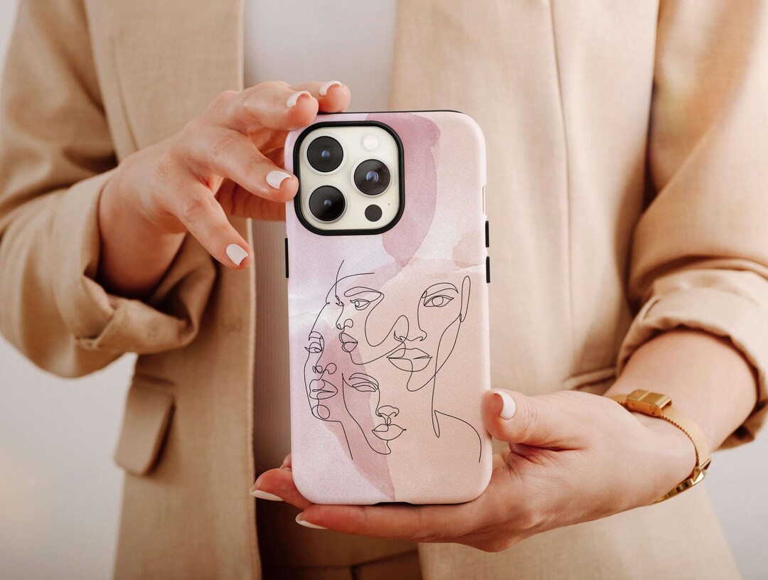 Faces Line Art Phone Case, Aesthetic Line Art Phone Case for Women ...