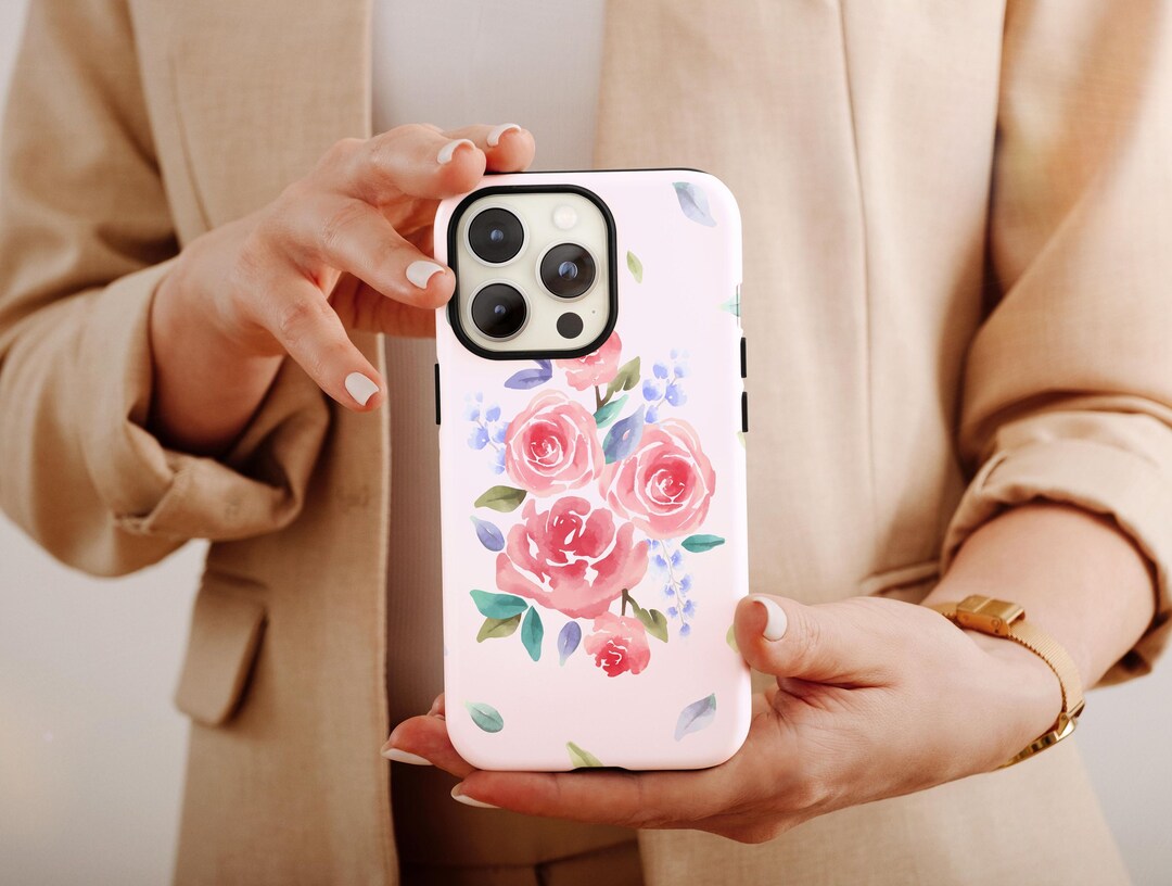 Watercolor Roses Phone Case, Kawaii Floral Phone Case for Women ...