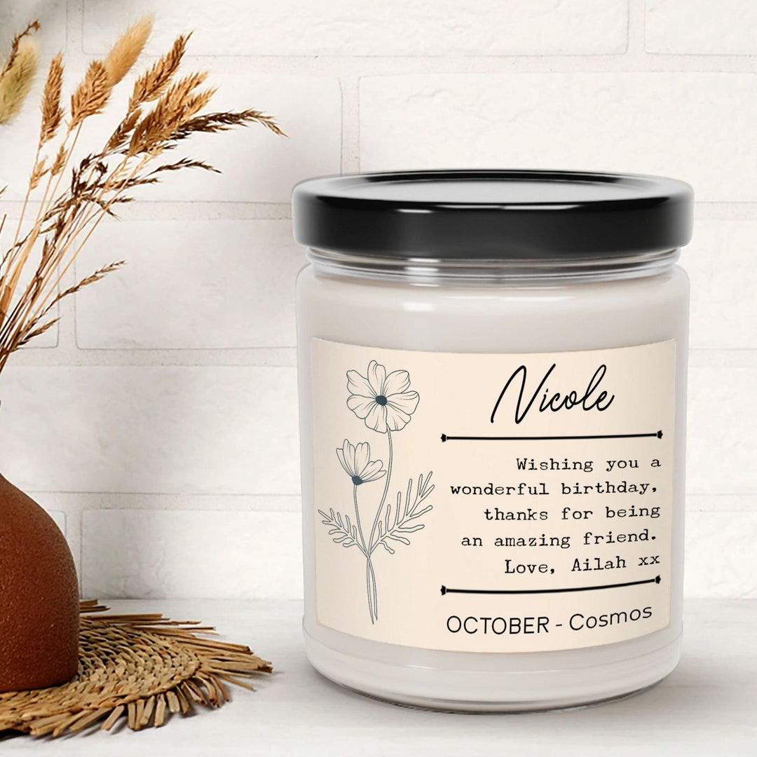 Personalized Birth Flower Candle, Birth Flower Month Scented Candle for ...
