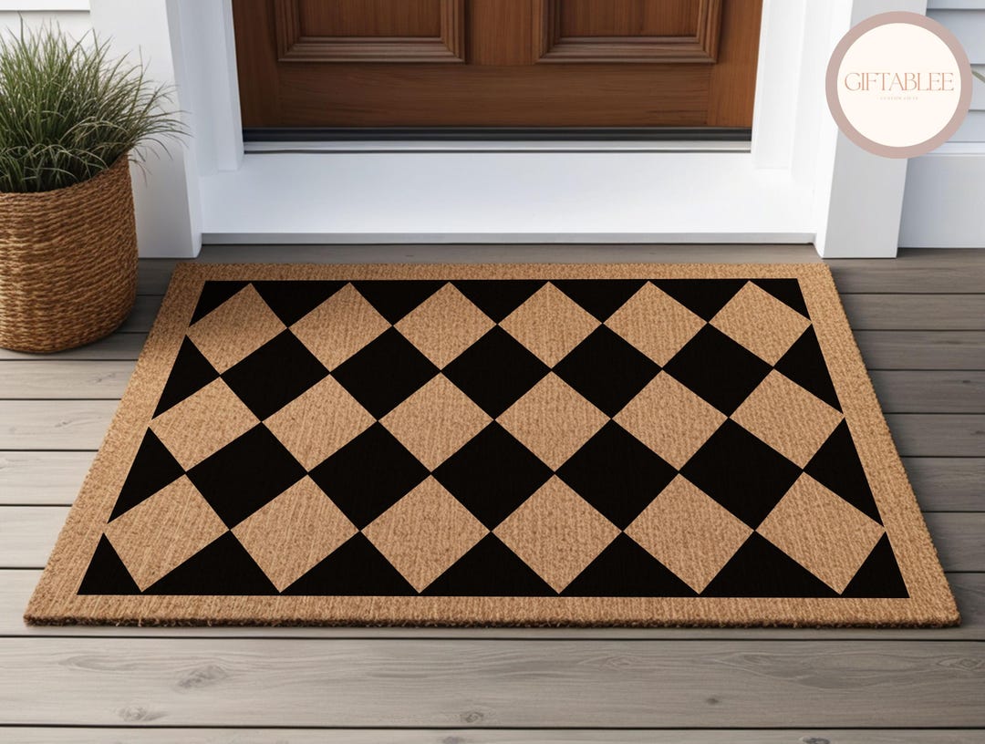 Black Checkered Doormat, Minimalist Pattern Outdoor Mat for Men & Women ...