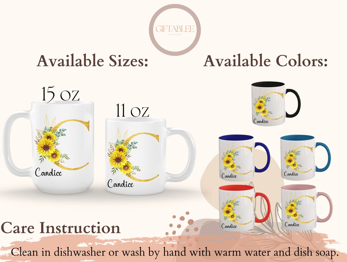Sunflower Monogram Mug, Sunflower Mug for Sunflower Lovers’ Christmas ...