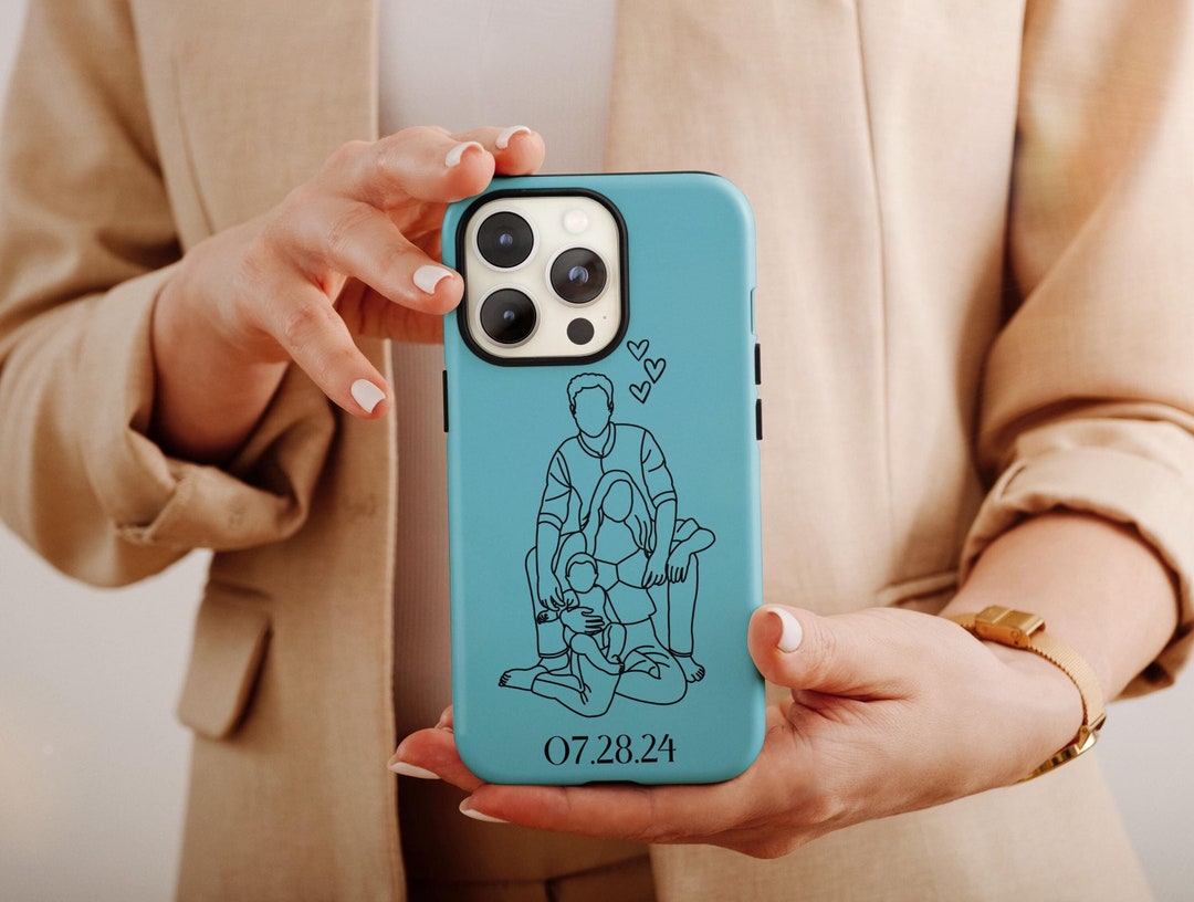 Family Line Drawing Phone Case, Custom Line Art Phone Case for Family ...