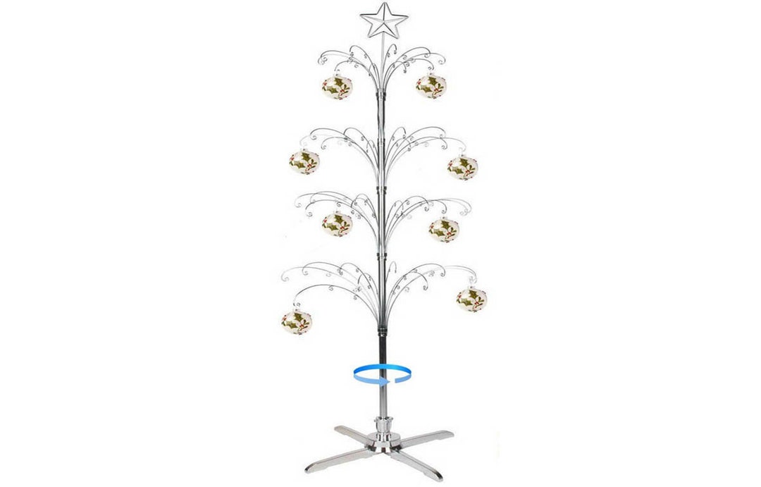 Hohiya Metal Christmas Tree Ornament Display Stand Rotating Silver