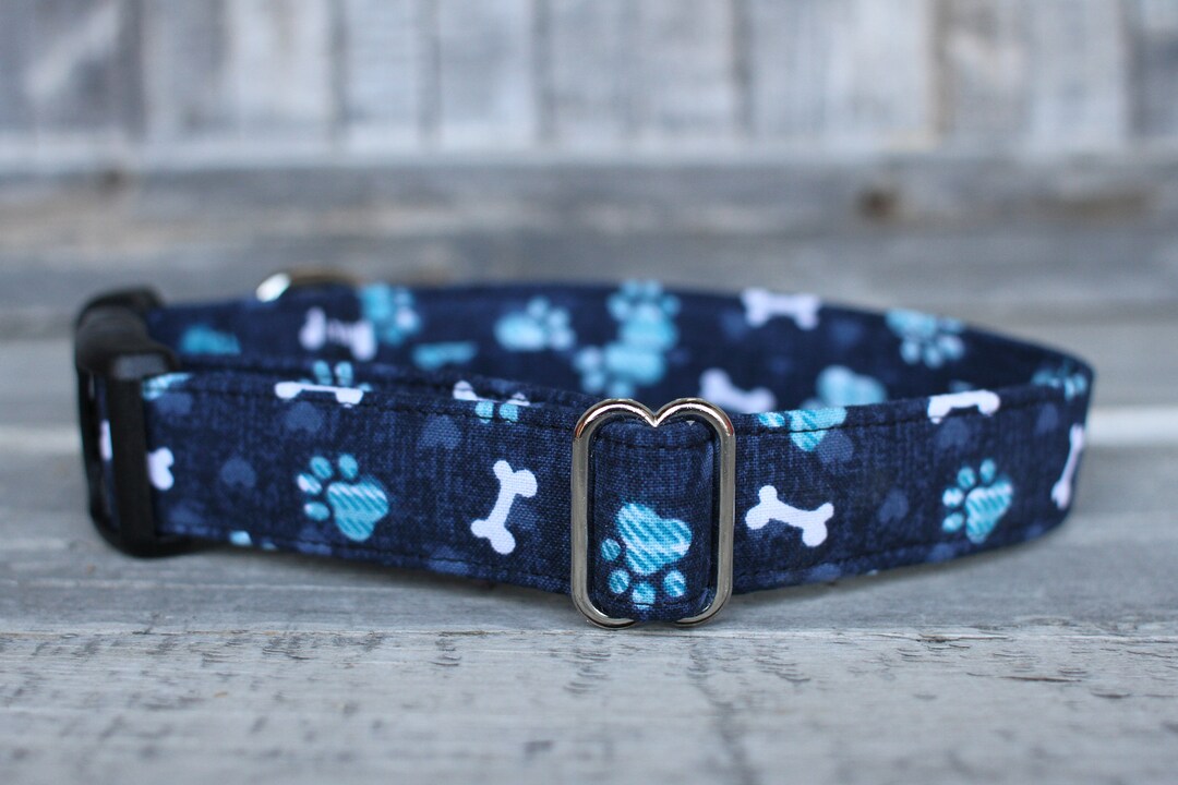 Bone and Paw Dog Collar, Paw Print Dog Collar, Male Dog Collar, Fabric ...