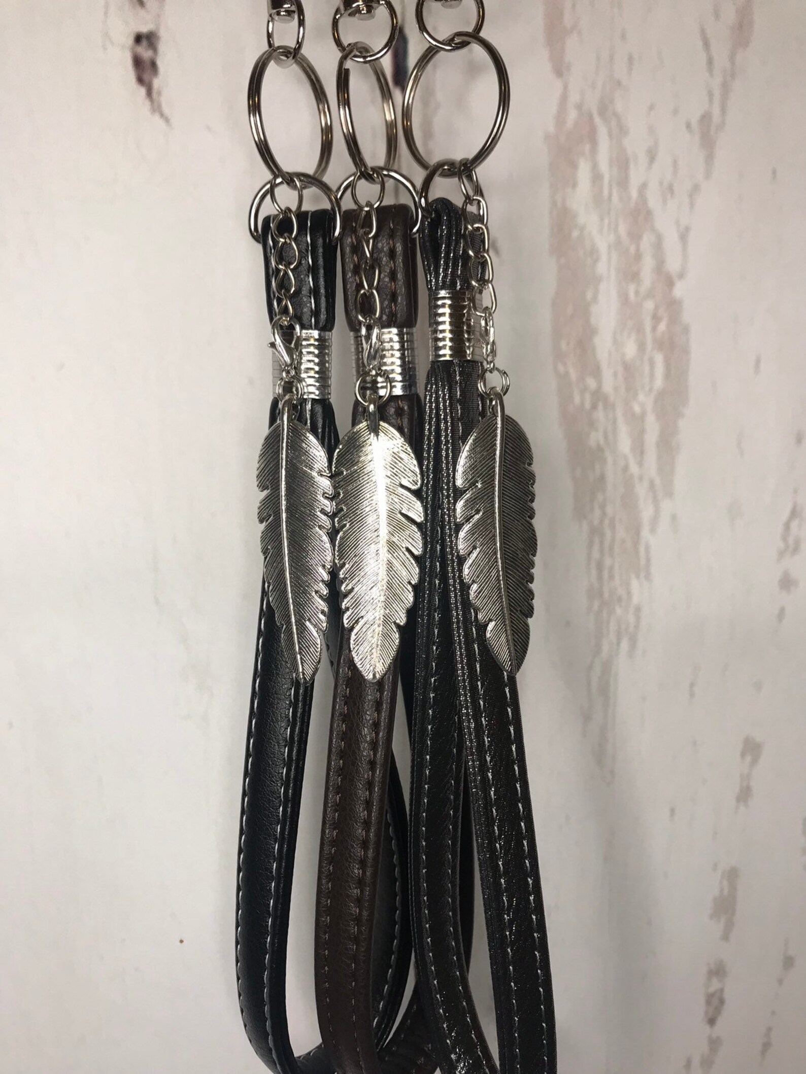 Silver Keychain With Faux Leather or Vinyl Wristlet and Large - Etsy