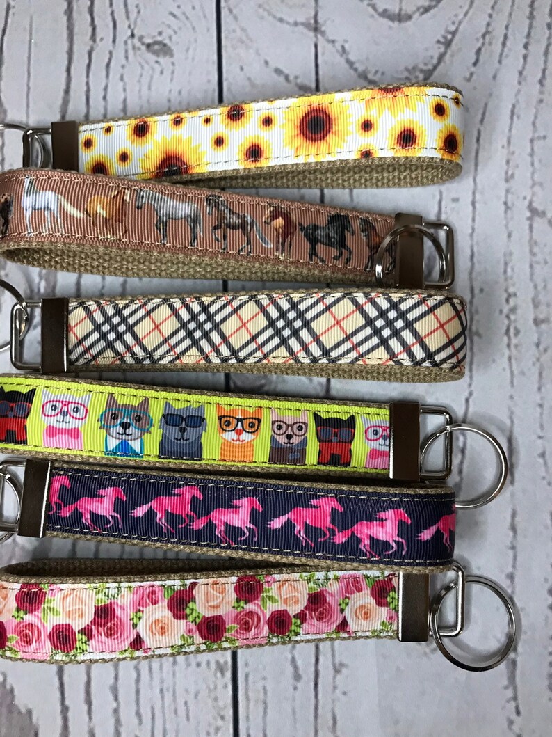 Key Fob Beige Cotton Canvas and Grosgrain Ribbon Choose | Etsy