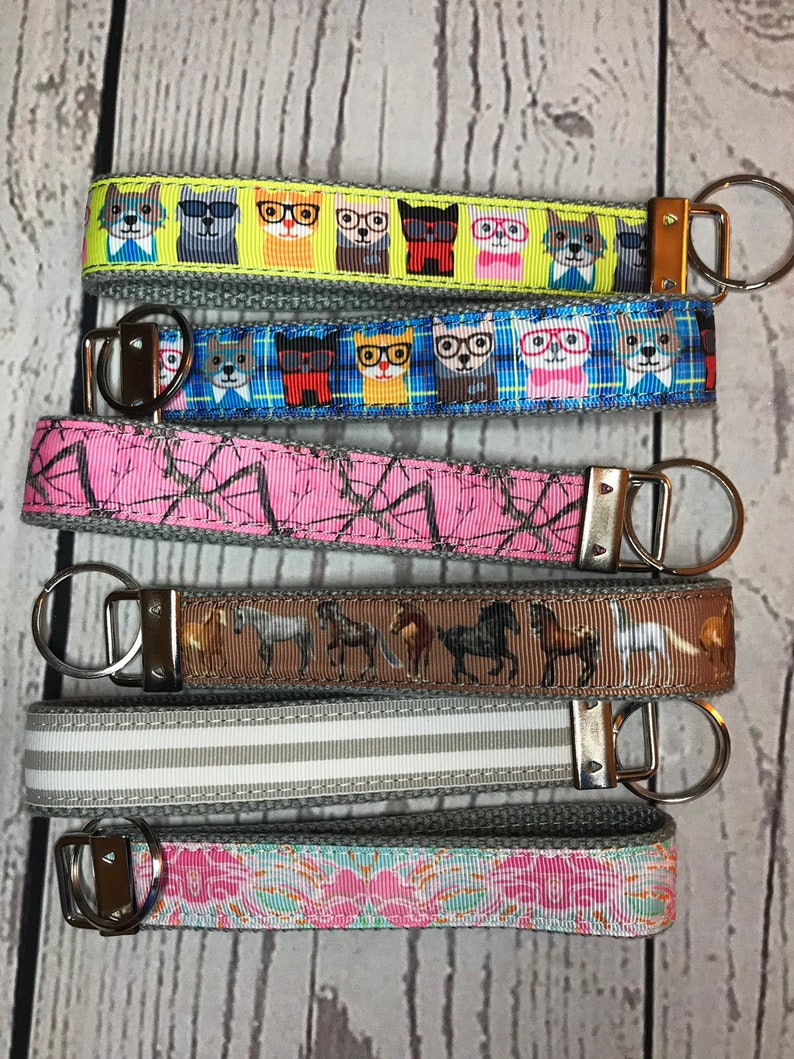 Key Fob Light Grey Cotton Canvas and Grosgrain Ribbon | Etsy