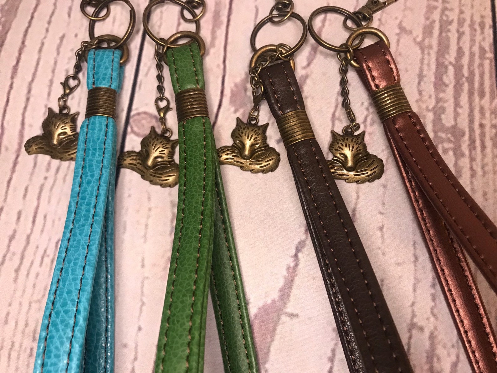 Antique Bronze Keychain With Faux Leather or Vinyl Wristlet - Etsy