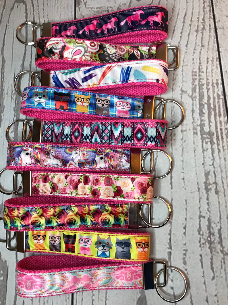Key Fob Hot Pink Cotton Canvas and Grosgrain Ribbon Choose - Etsy