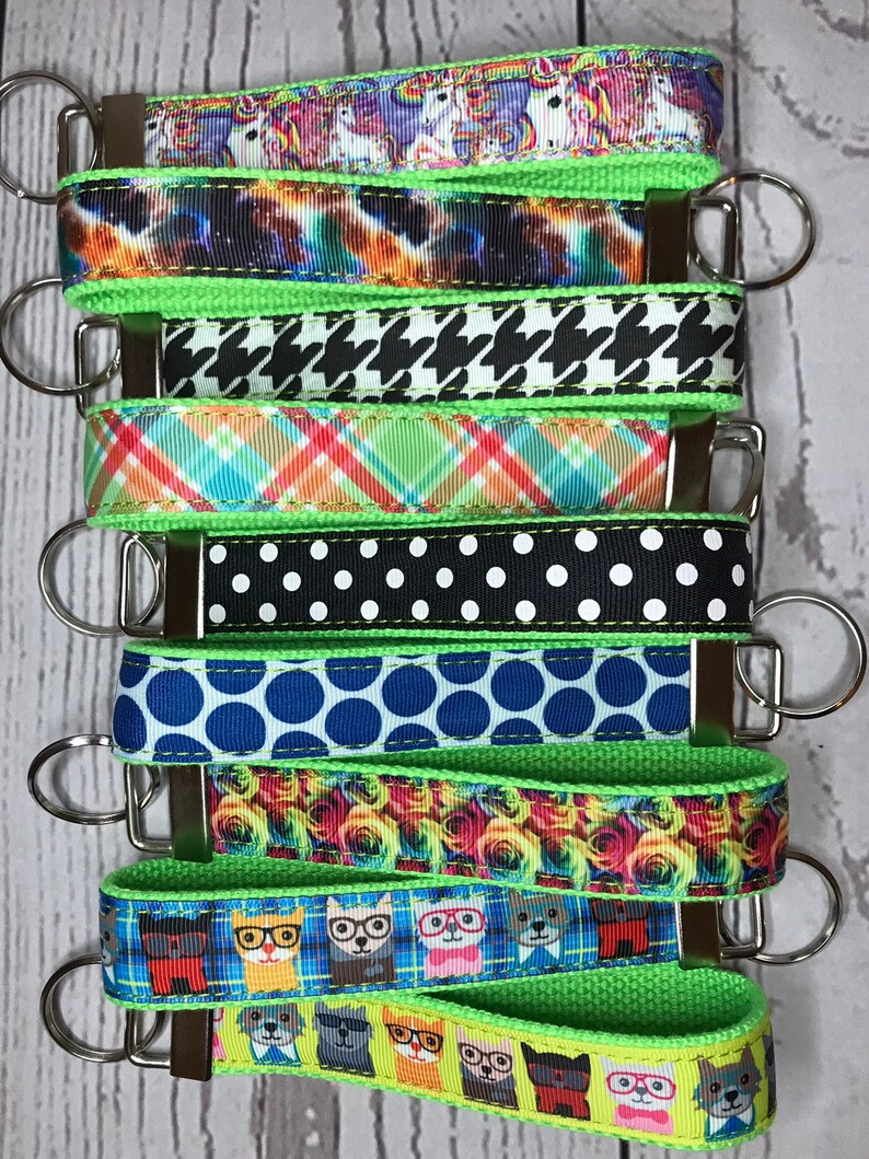 Key Fob Neon Lime Green Cotton Canvas and Grosgrain Ribbon | Etsy