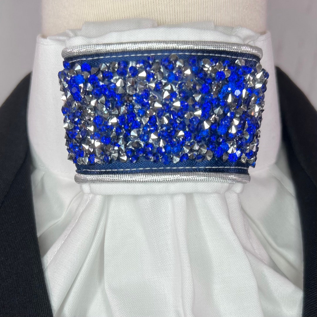 Royal Blue and Silver Crystals Bling, White Cotton Stock Tie, Dressage ...