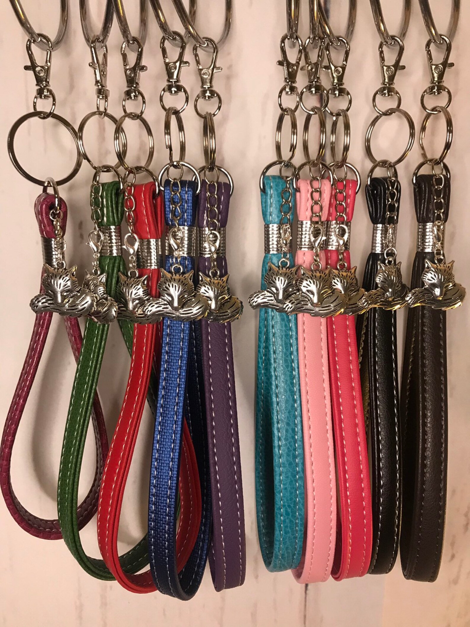 Silver Keychain With Faux Leather or Vinyl Wristlet and Silver Fox ...