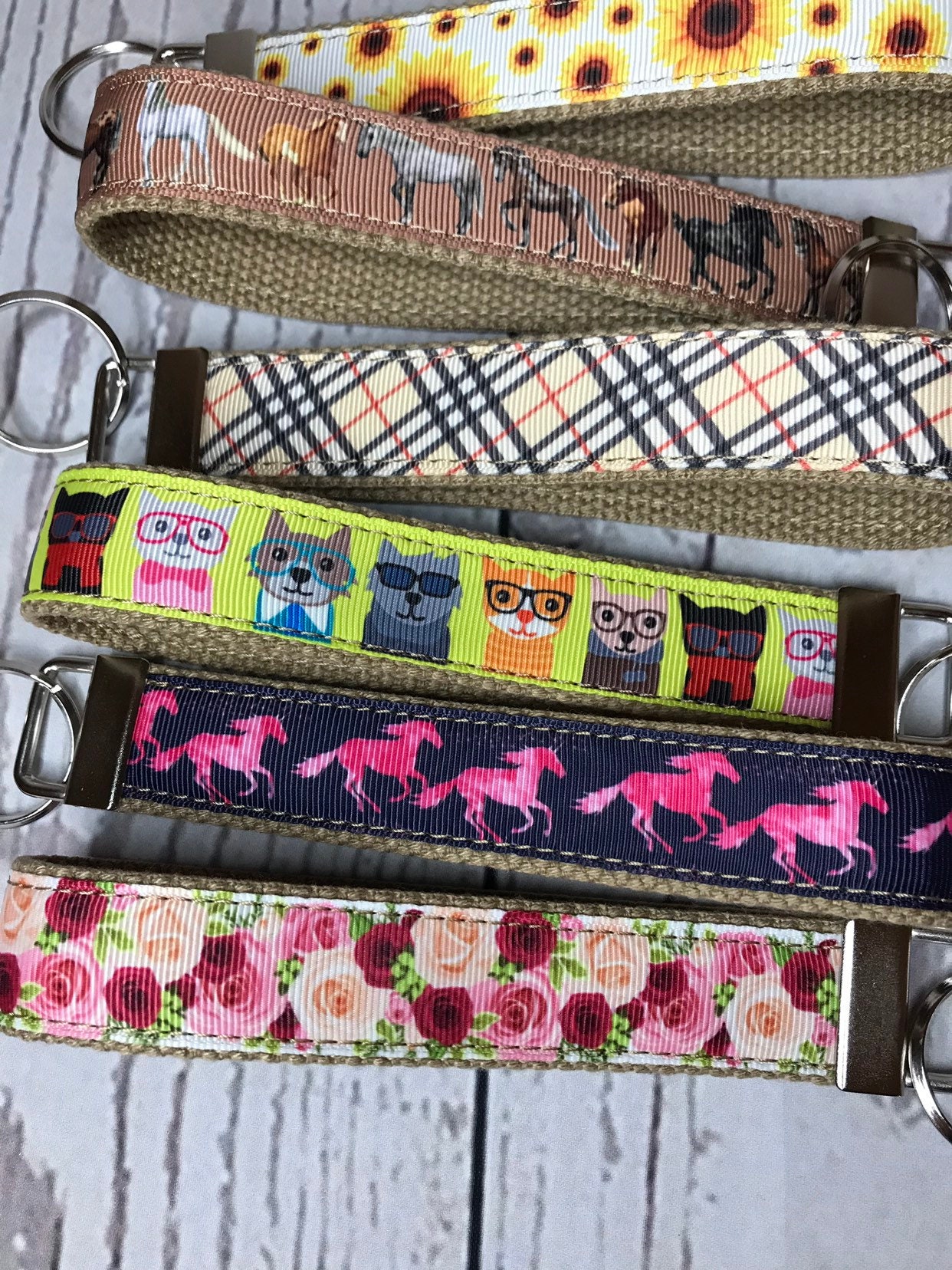 Key Fob Beige Cotton Canvas and Grosgrain Ribbon choose | Etsy