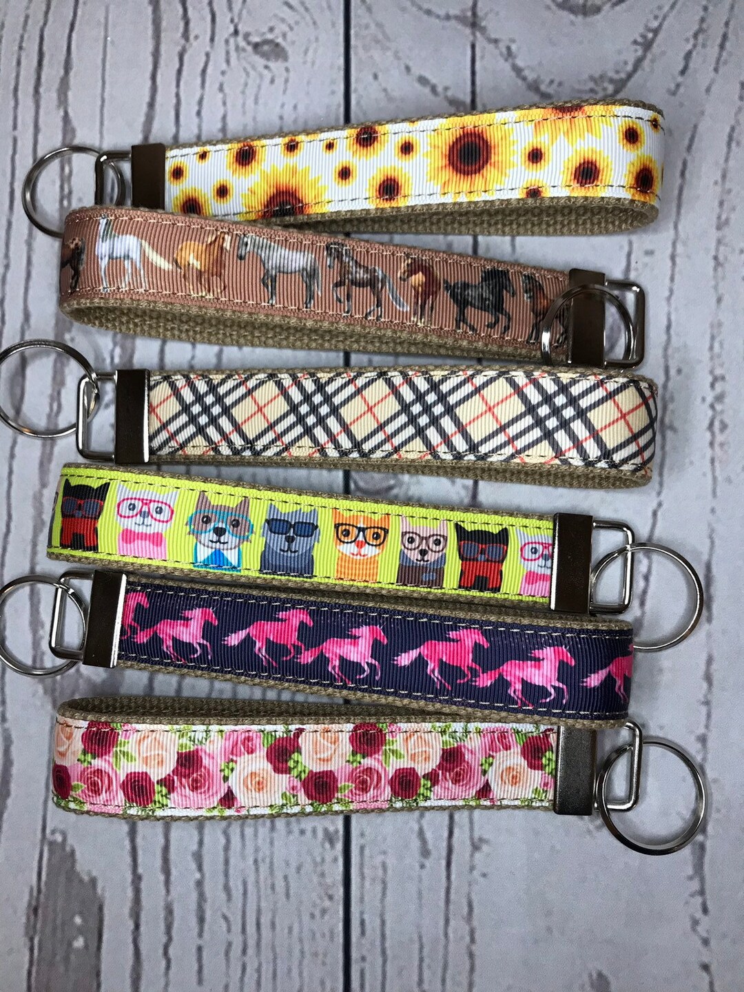 Key Fob, Beige Cotton Canvas and Grosgrain Ribbon - Choose Pattern - Etsy