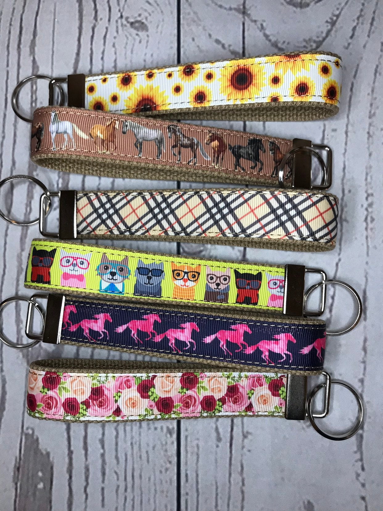 Key Fob, Beige Cotton Canvas and Grosgrain Ribbon - Choose Pattern - Etsy