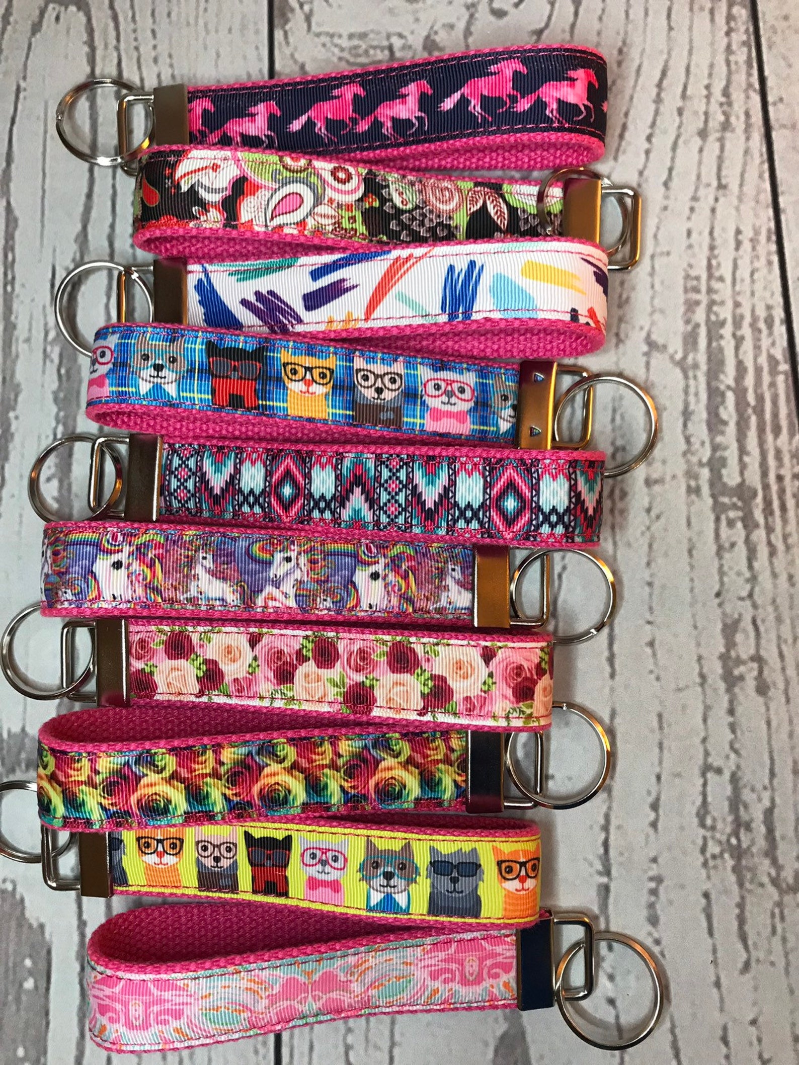 Key Fob Hot Pink Cotton Canvas and Grosgrain Ribbon Choose - Etsy