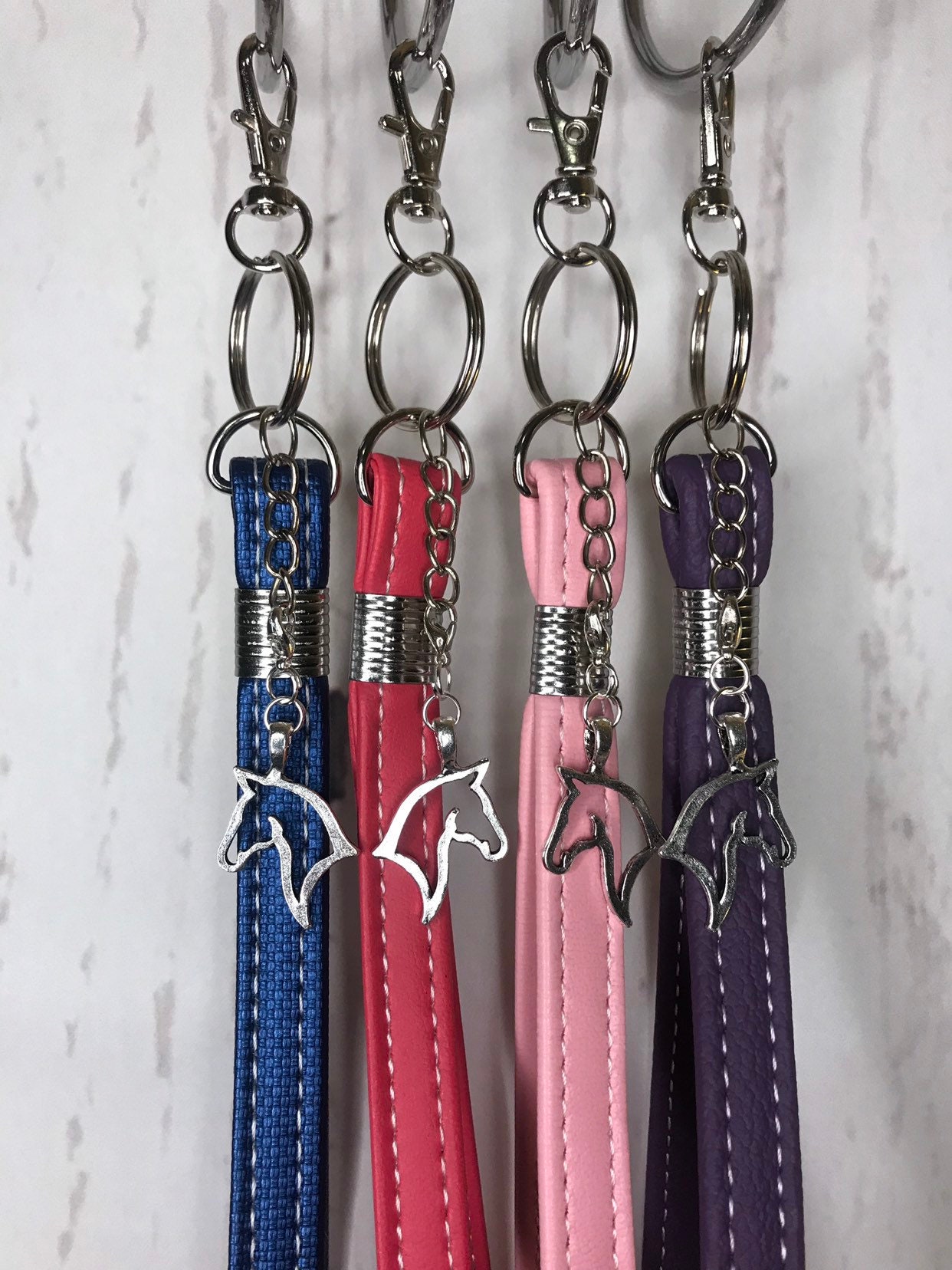Silver Keychain With Faux Leather or Vinyl Wristlet and Silver Horse ...