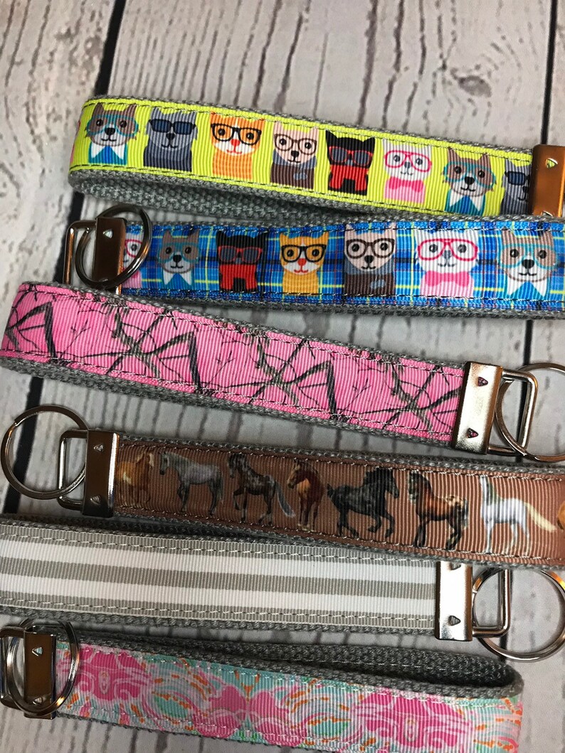 Key Fob Light Grey Cotton Canvas and Grosgrain Ribbon | Etsy