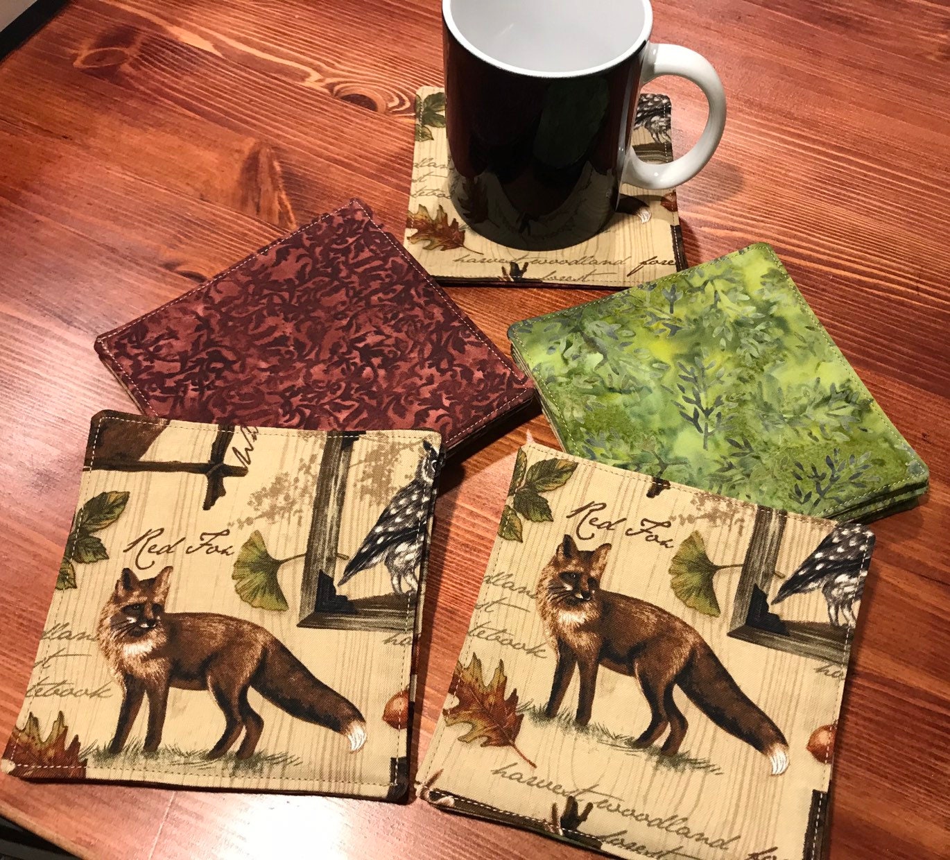 Set of Four Fox Coasters Cotton Quilt Coasters Low Carbon - Etsy