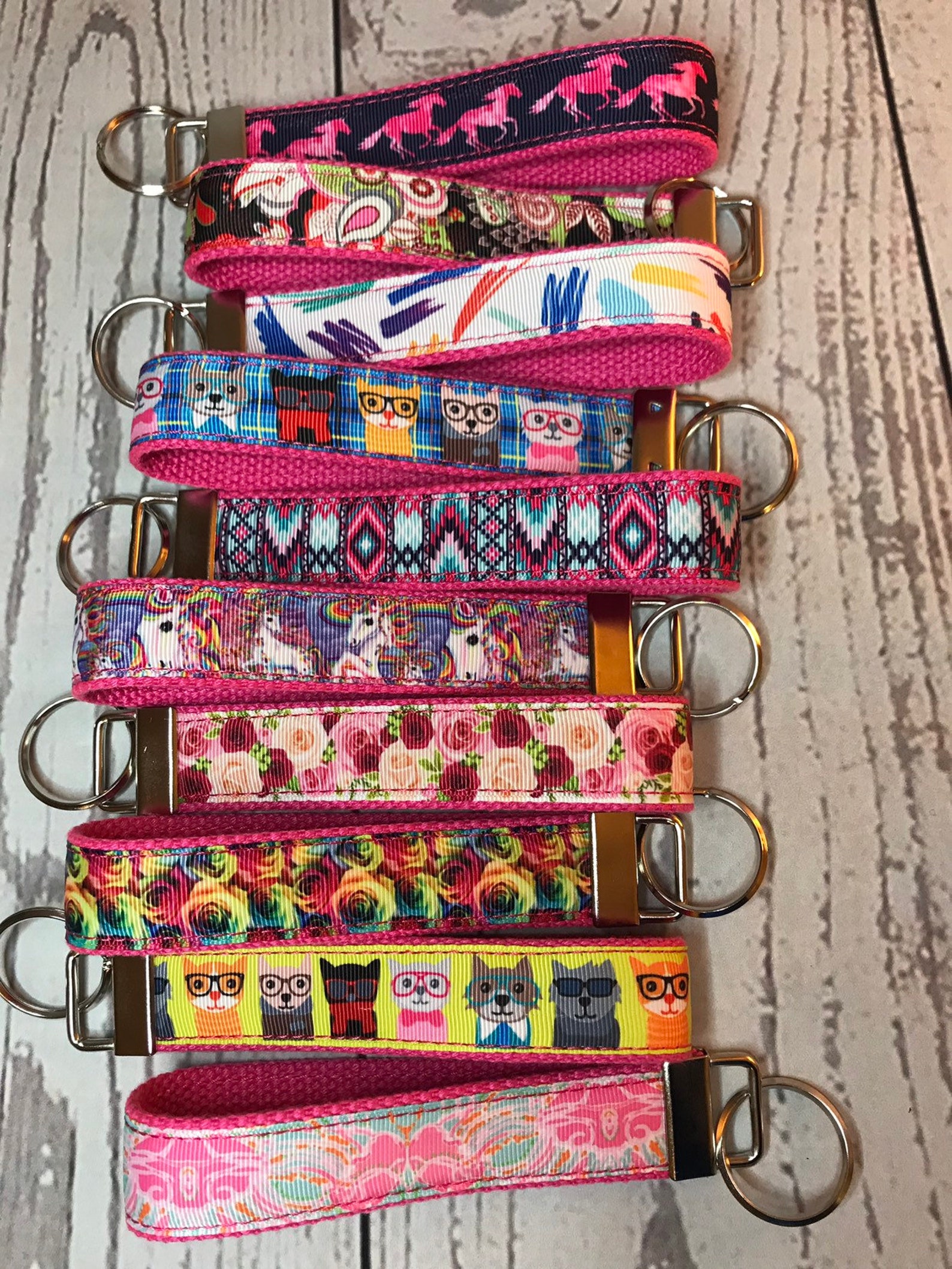 Key Fob Hot Pink Cotton Canvas and Grosgrain Ribbon Choose - Etsy