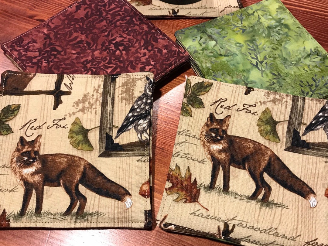 Set of Four Fox Coasters, Cotton Quilt Coasters, Low Carbon Footprint ...