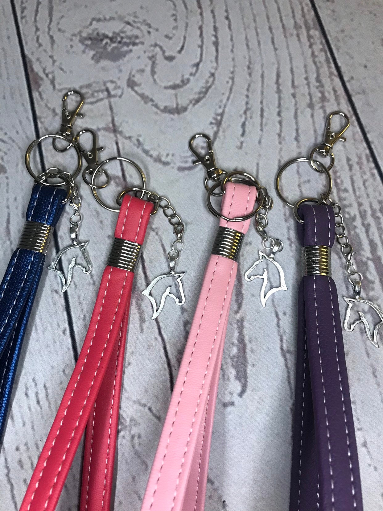 Silver Keychain With Faux Leather or Vinyl Wristlet and Silver Horse ...