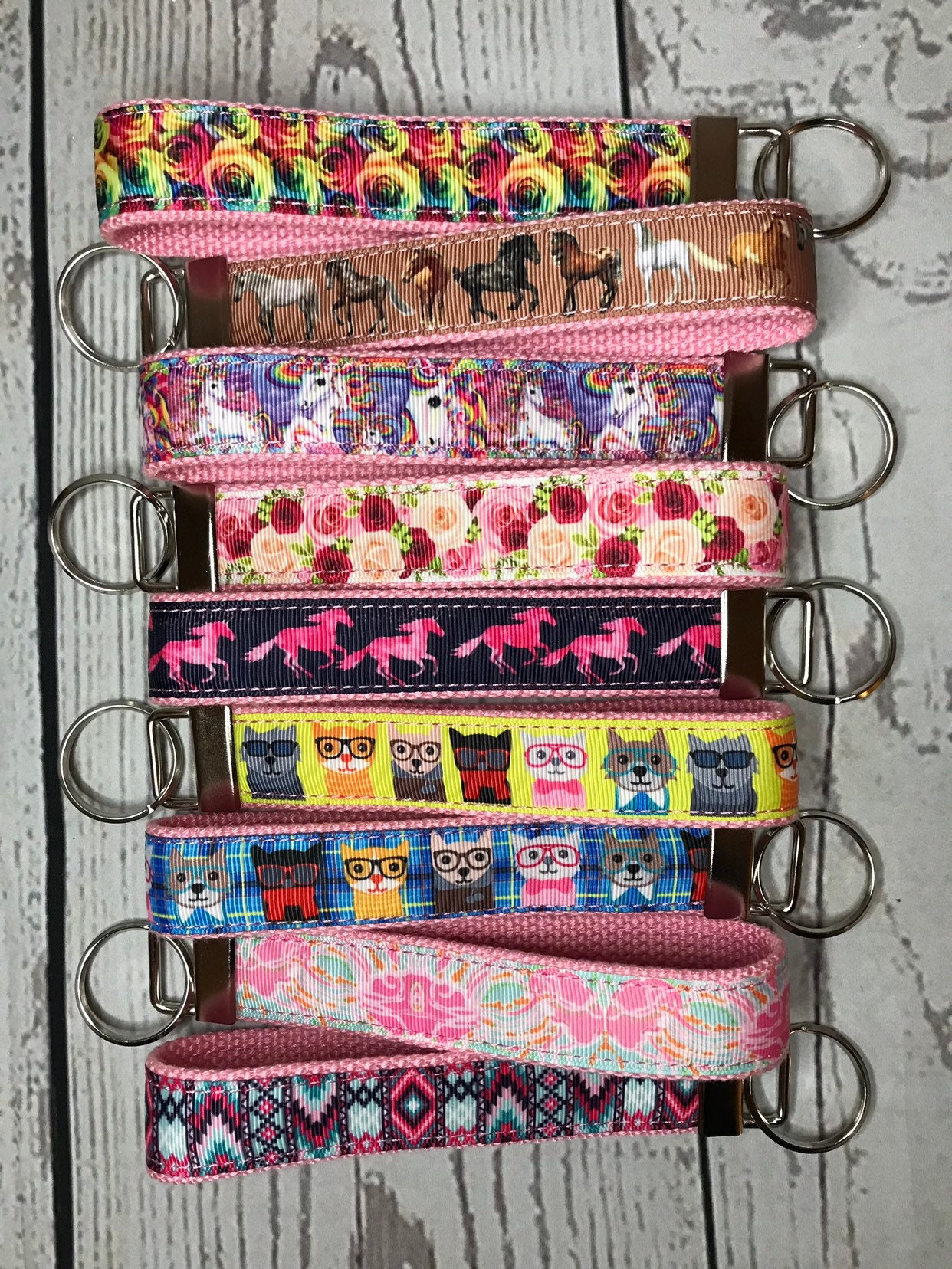 Key Fob Light Pink Cotton Canvas and Grosgrain Ribbon - Etsy