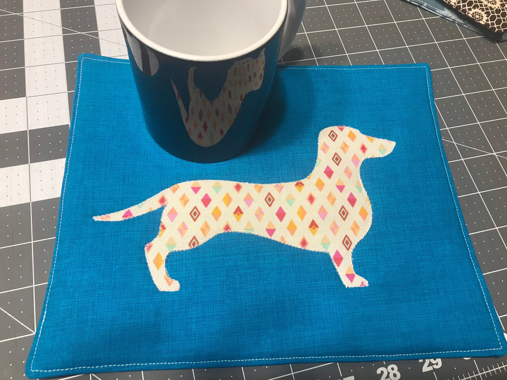 Mug Rug with Dachshund Large Coaster for mugs and snacks low | Etsy