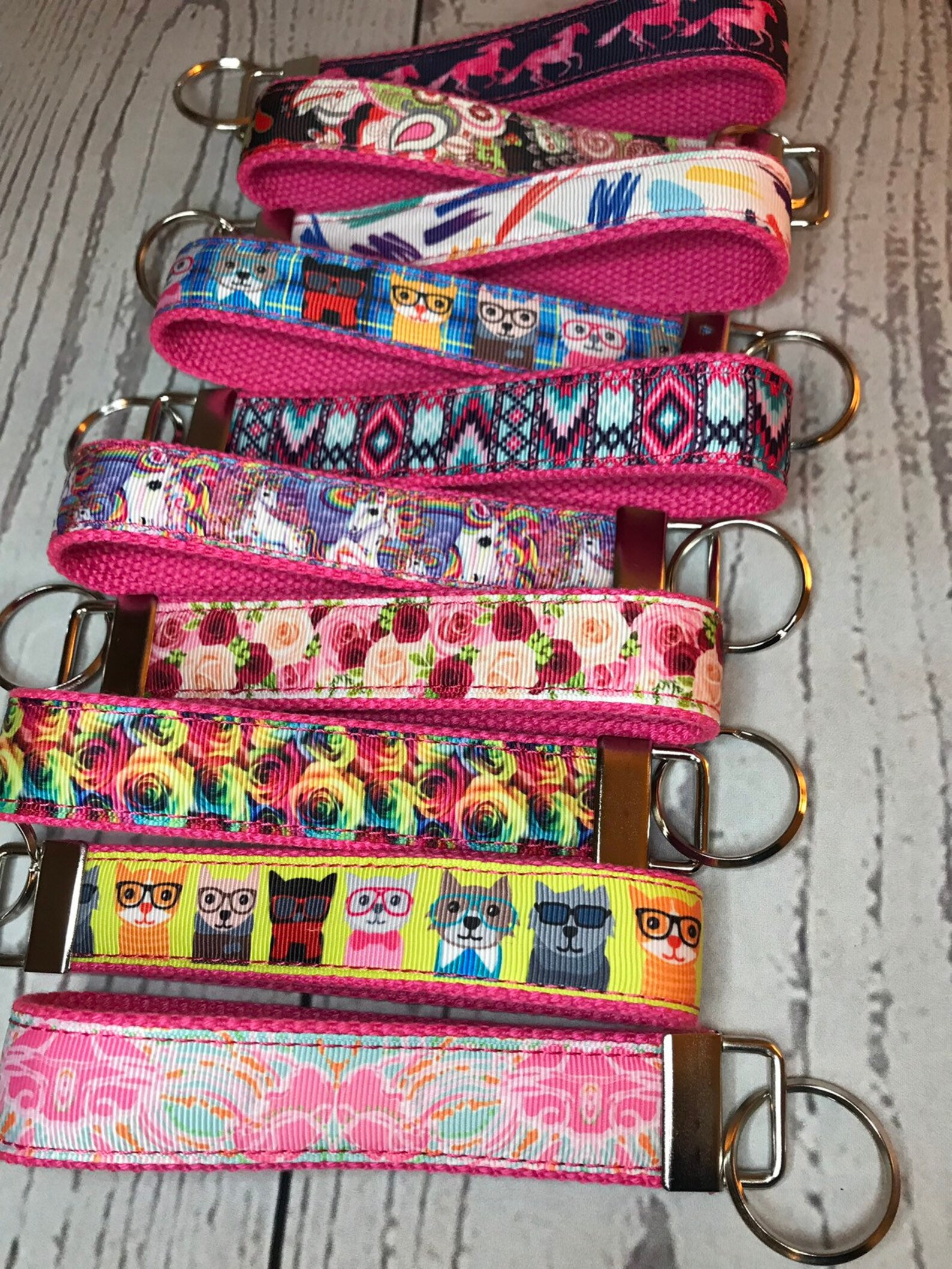 Key Fob Hot Pink Cotton Canvas and Grosgrain Ribbon Choose - Etsy