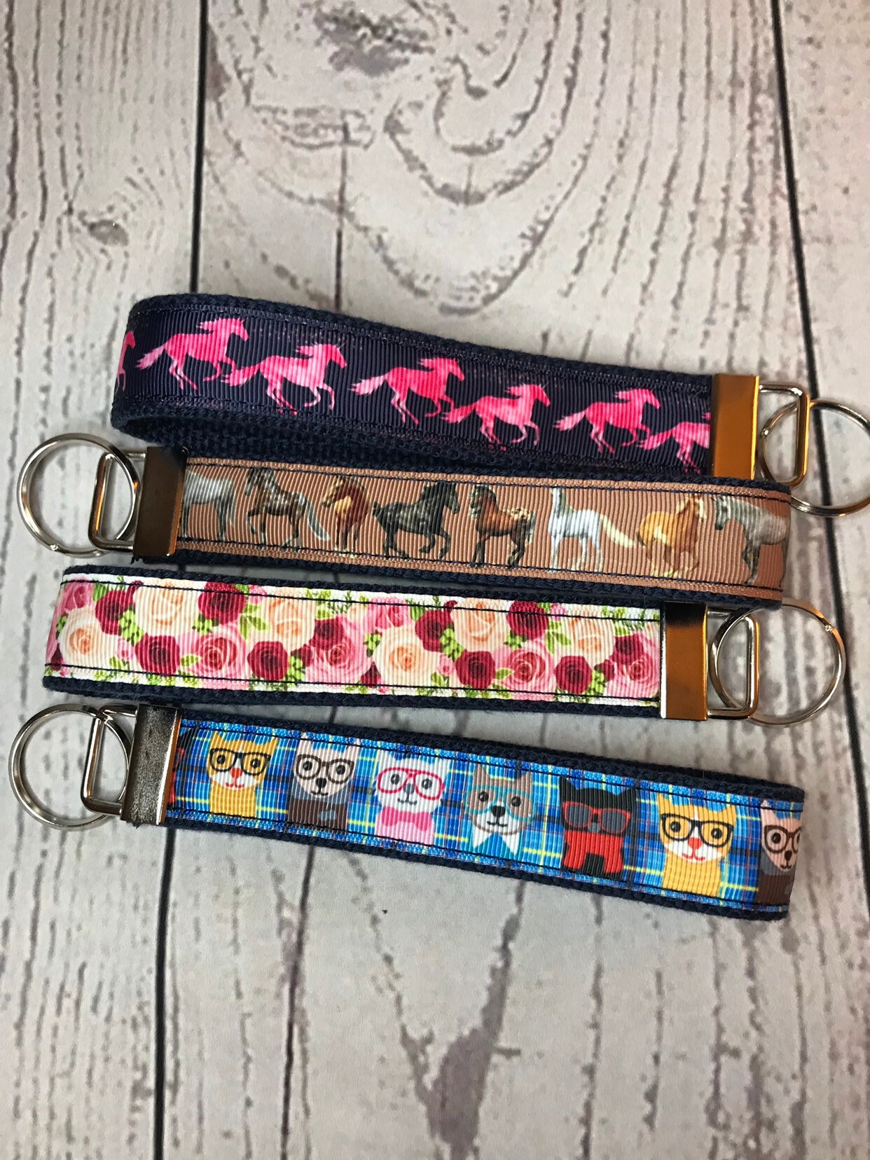 Key Fob Navy Blue Cotton Canvas and Grosgrain Ribbon choose | Etsy