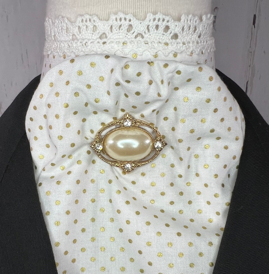 Gold Print on White Cotton, Vintage Stock Tie Pin Included, Dressage ...