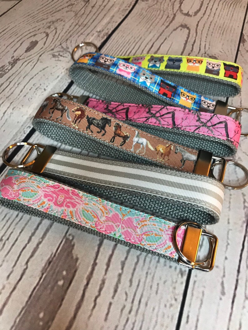 Key Fob, Light Grey Cotton Canvas and Grosgrain Ribbon - Choose Pattern ...