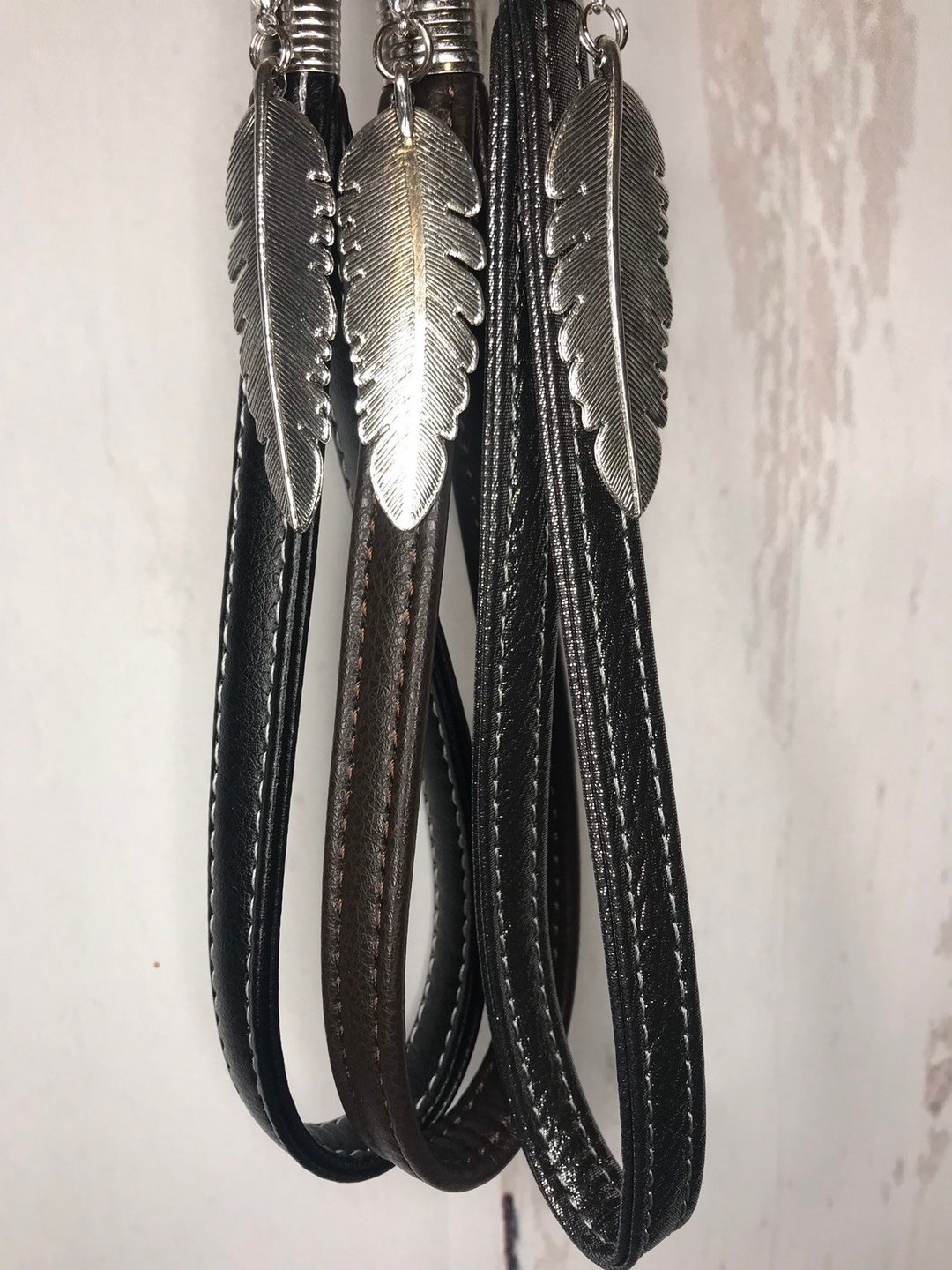 Silver Keychain With Faux Leather or Vinyl Wristlet and Large Silver ...