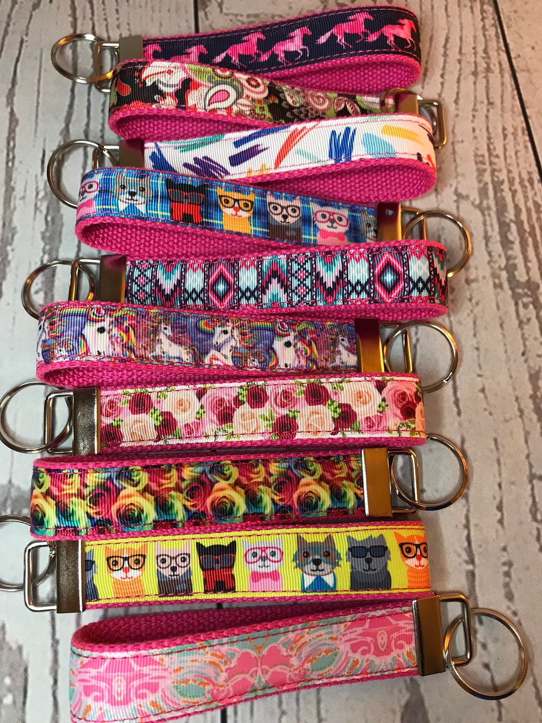 Key Fob, Hot Pink Cotton Canvas and Grosgrain Ribbon - Choose Pattern ...