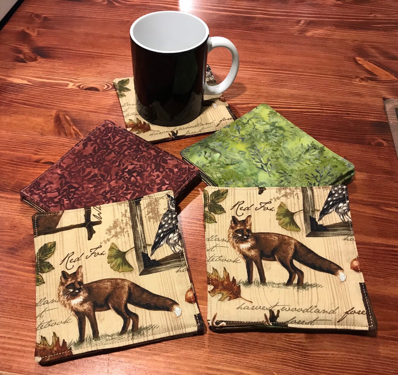 Set of Four Fox Coasters Cotton Quilt Coasters Low Carbon - Etsy