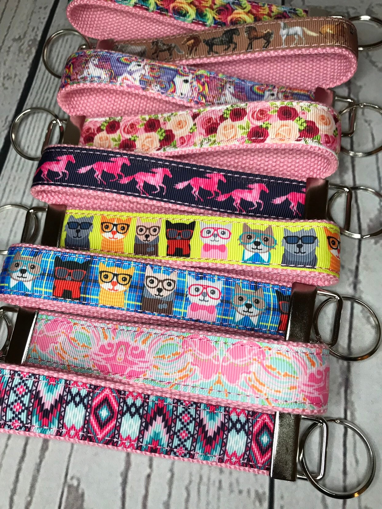 Key Fob Light Pink Cotton Canvas and Grosgrain Ribbon - Etsy