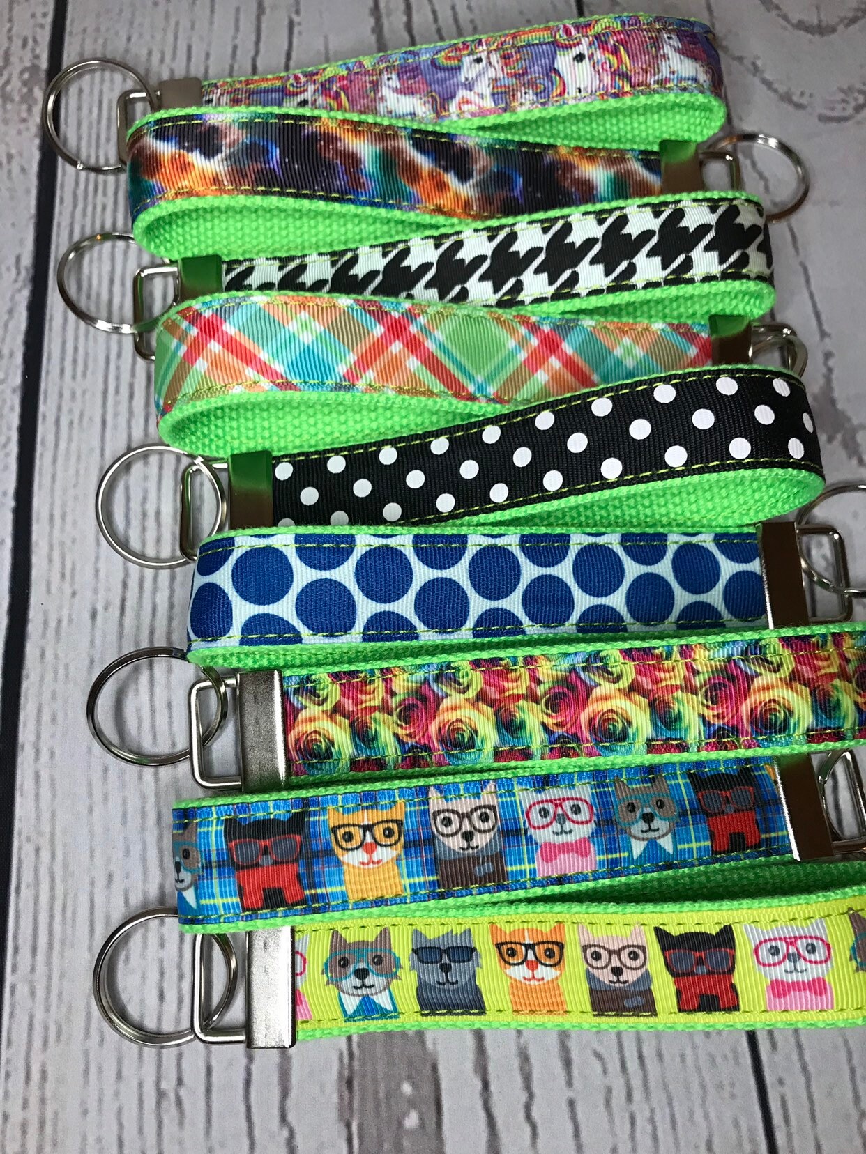 Key Fob Neon Lime Green Cotton Canvas and Grosgrain Ribbon | Etsy