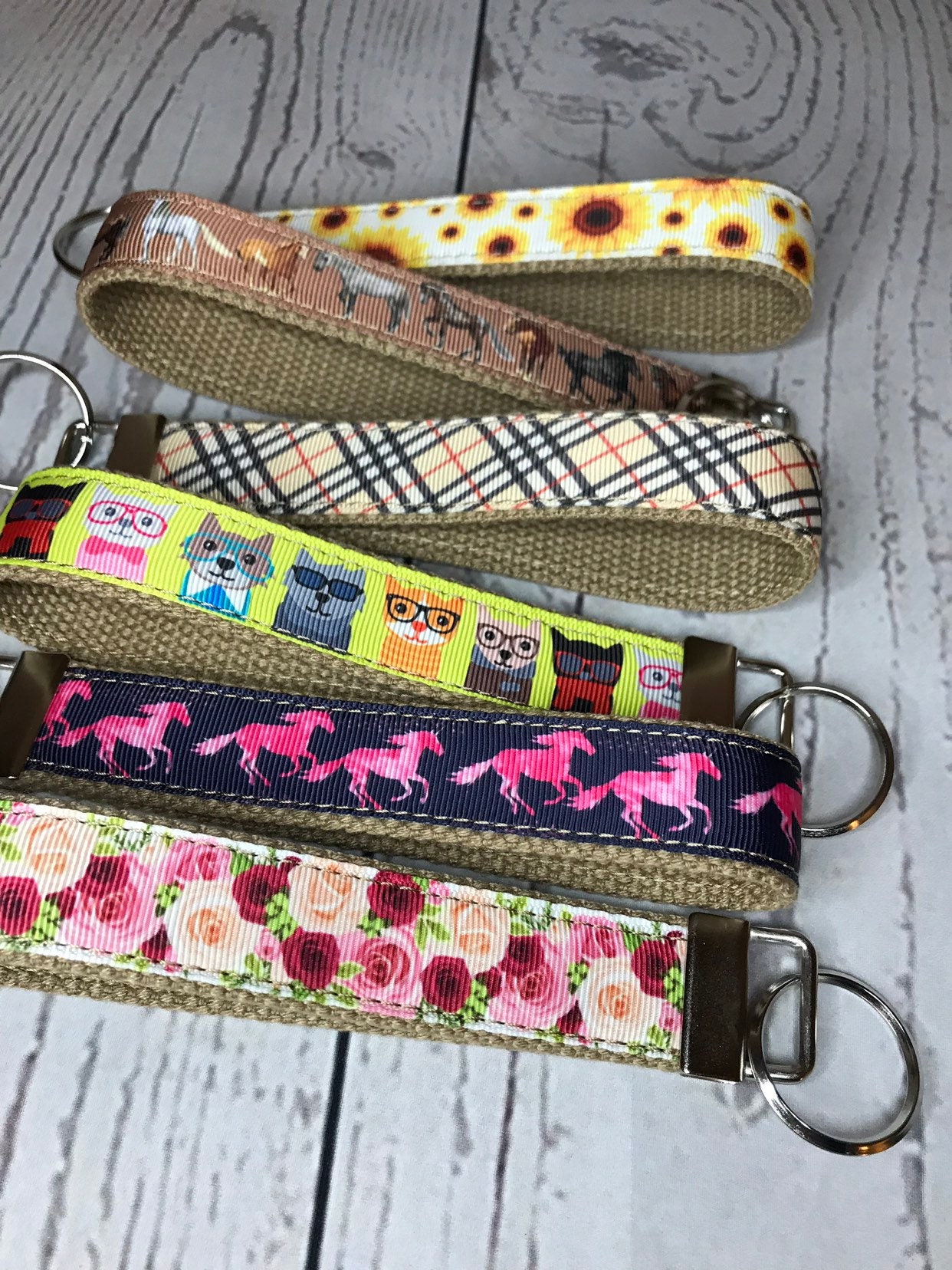Key Fob, Beige Cotton Canvas and Grosgrain Ribbon - Choose Pattern - Etsy