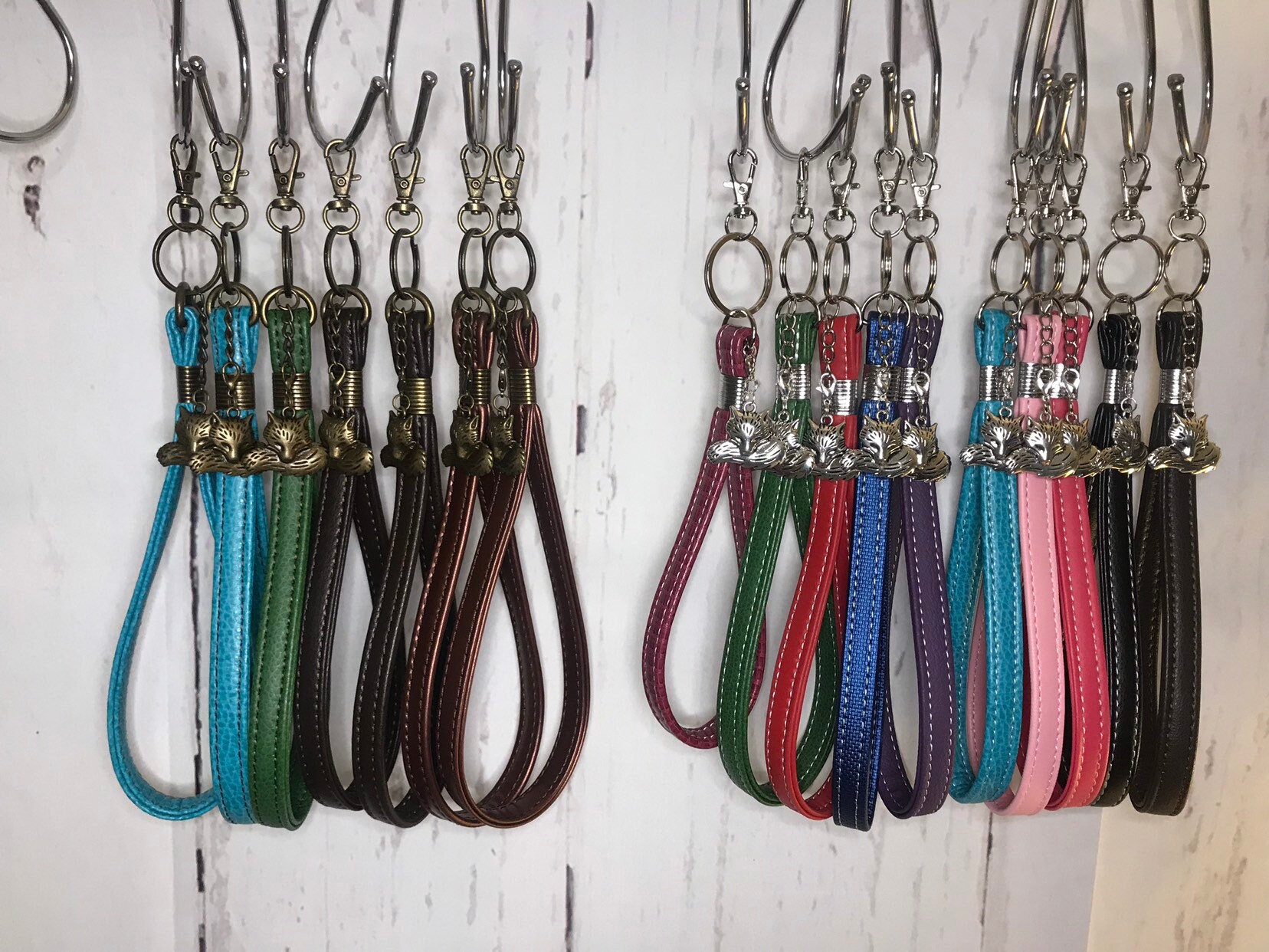 Silver Keychain With Faux Leather or Vinyl Wristlet and Silver | Etsy