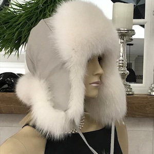 Women Authentic WHITE FOX Fur LEATHER Trooper Hat - Etsy